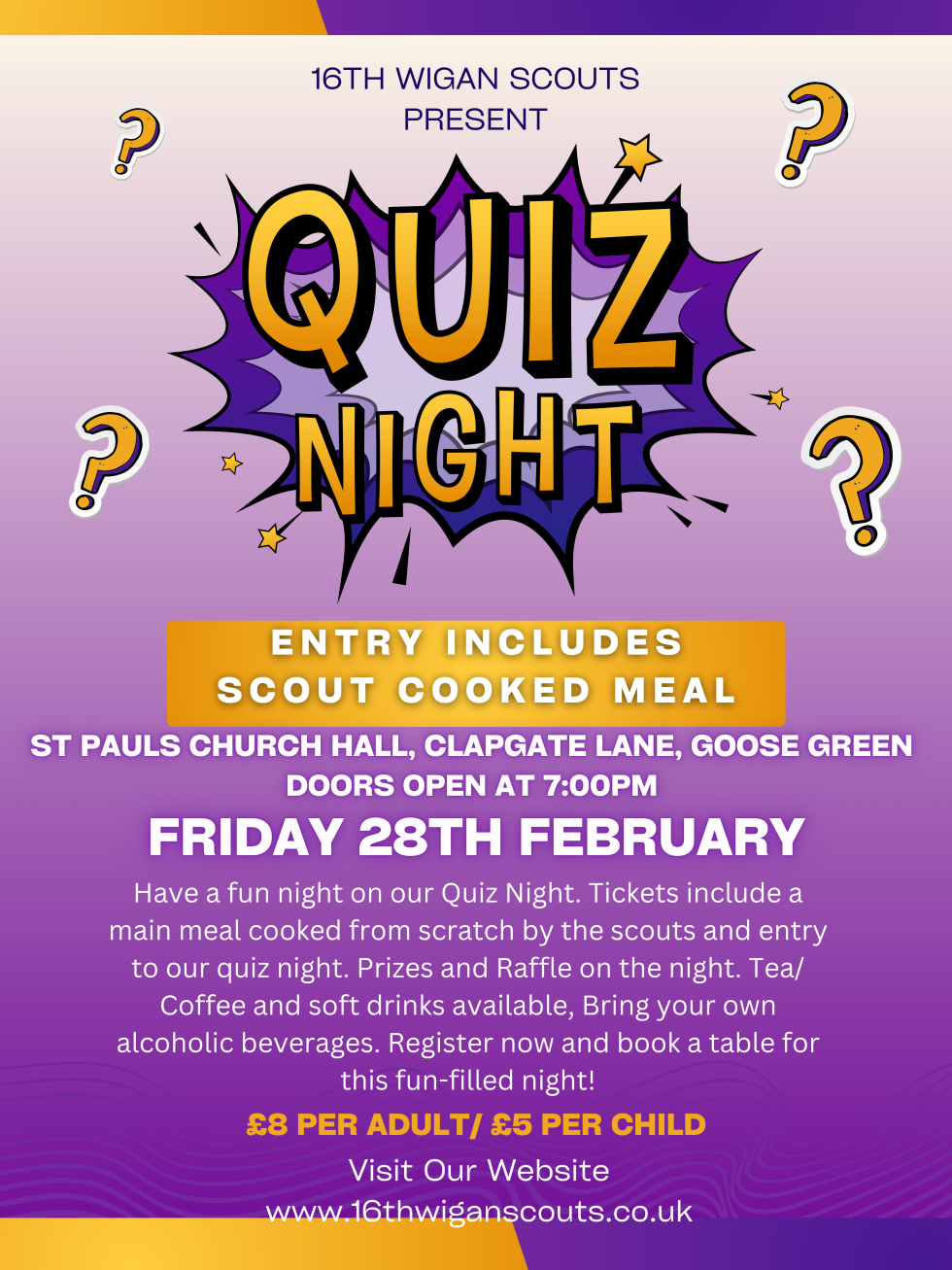 Quiz and Food Night - 16th Wigan Scouts Group